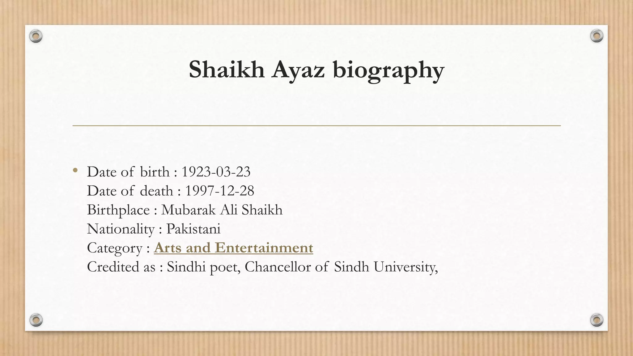 Biography of Shaikh Ayaz | PPTX