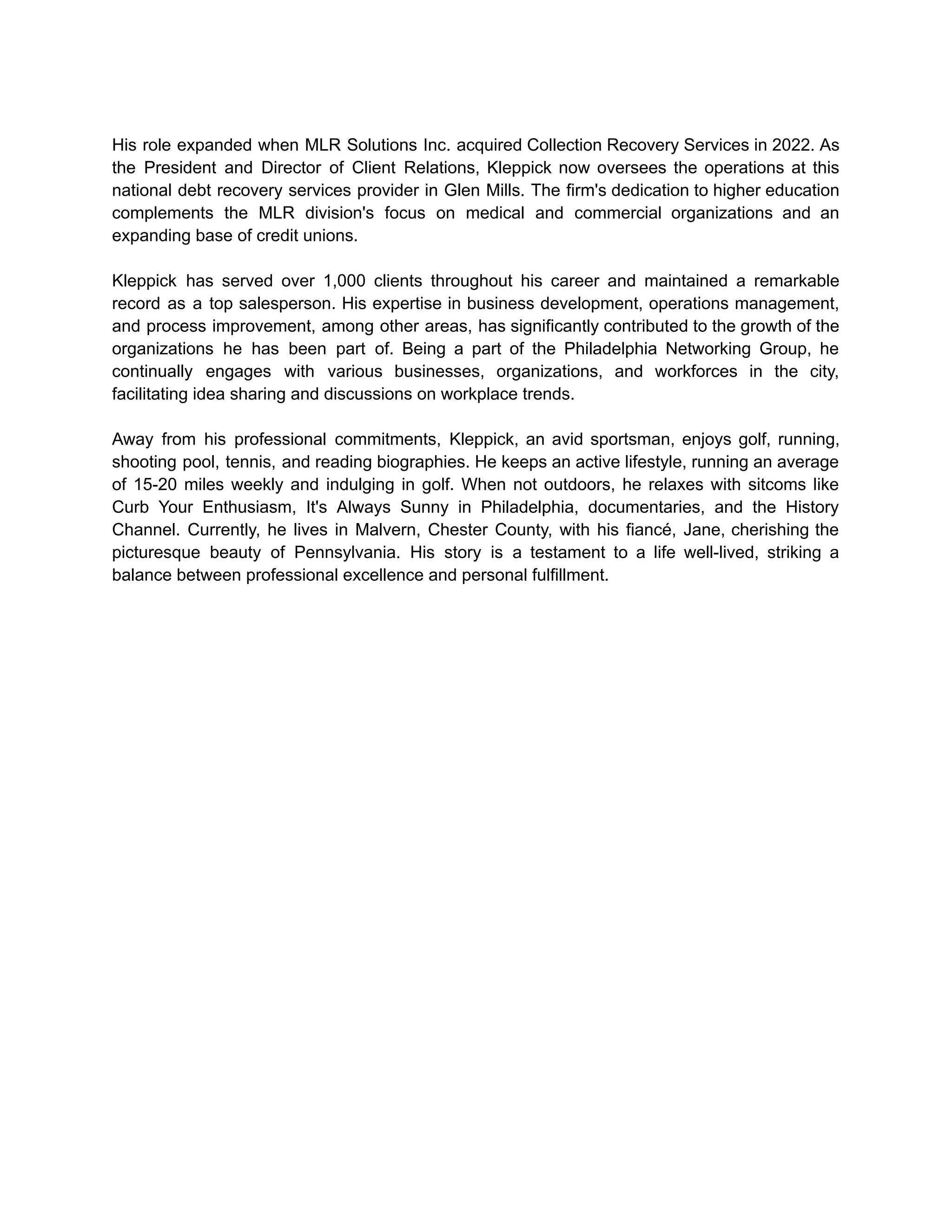 Tim Kleppick's Biography | PDF