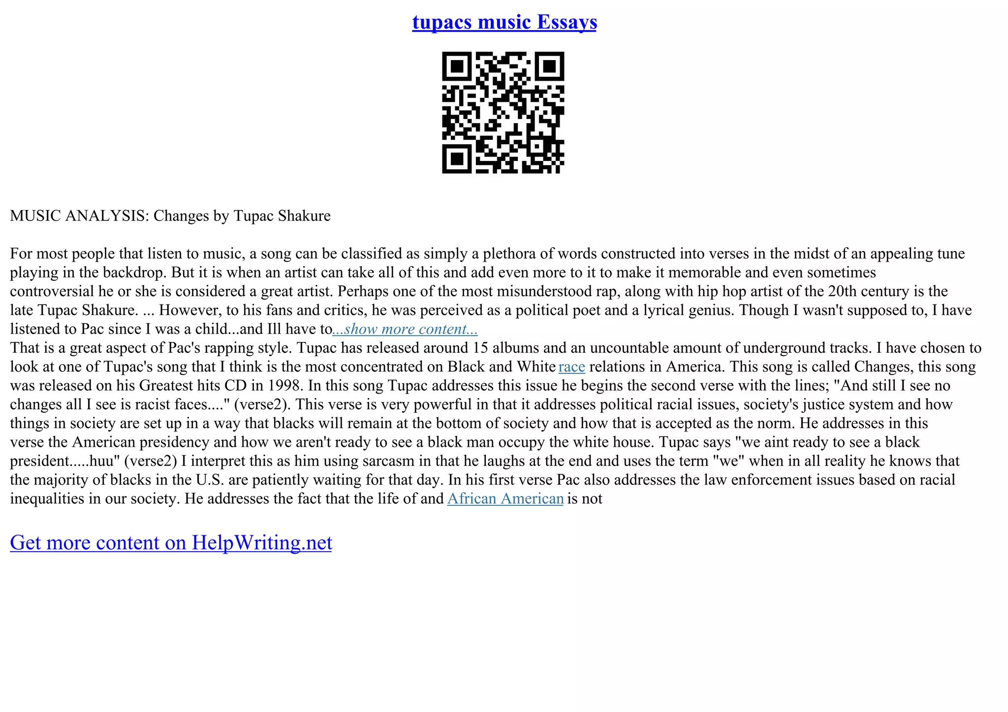 Biography On Tupac Shakur Essay | PDF