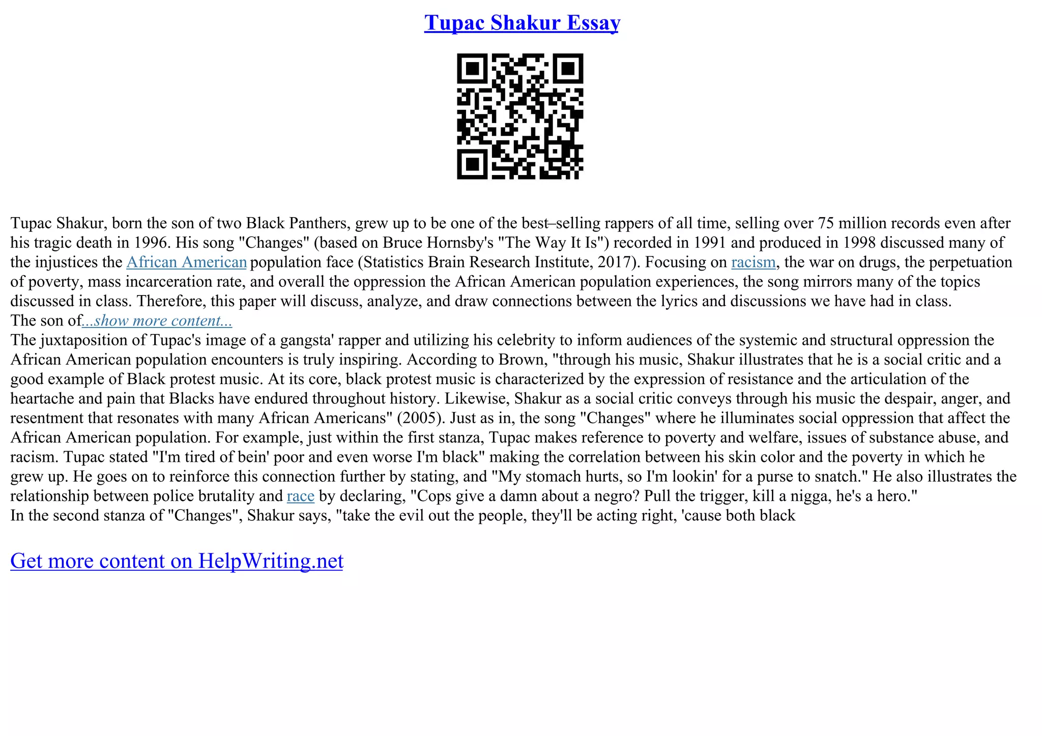 Biography On Tupac Shakur Essay | PDF