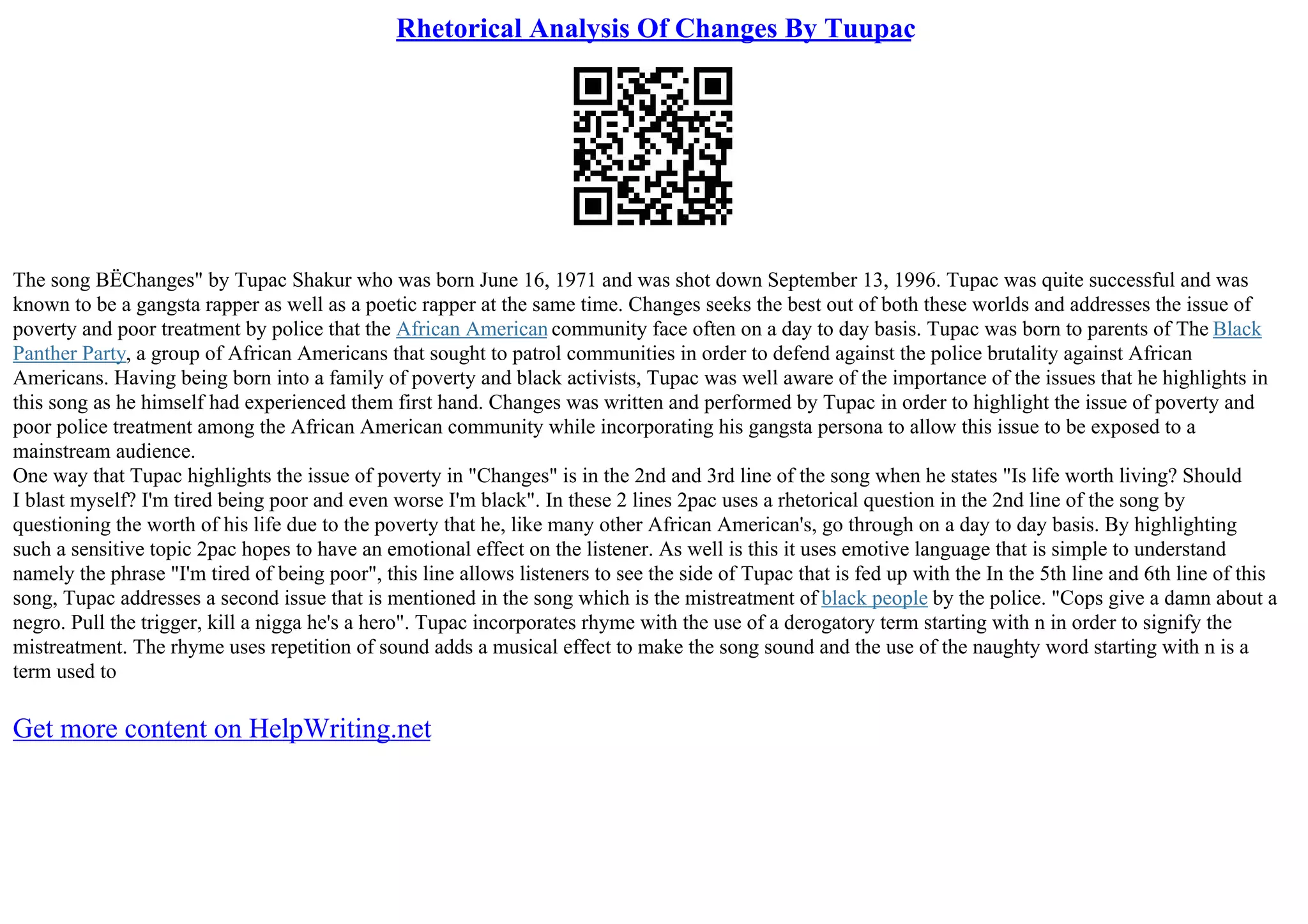 Biography On Tupac Shakur Essay | PDF