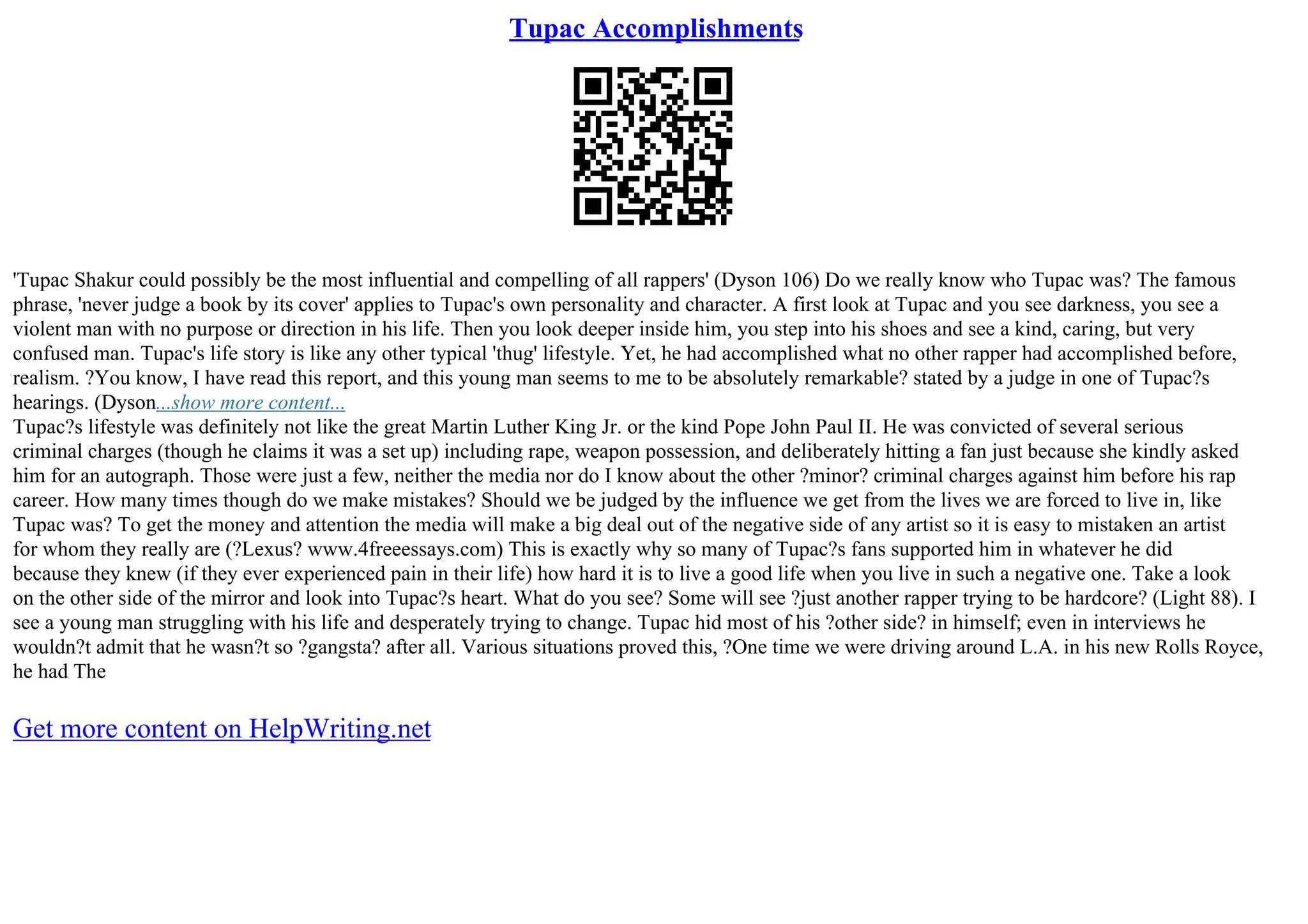 Biography On Tupac Shakur Essay | PDF