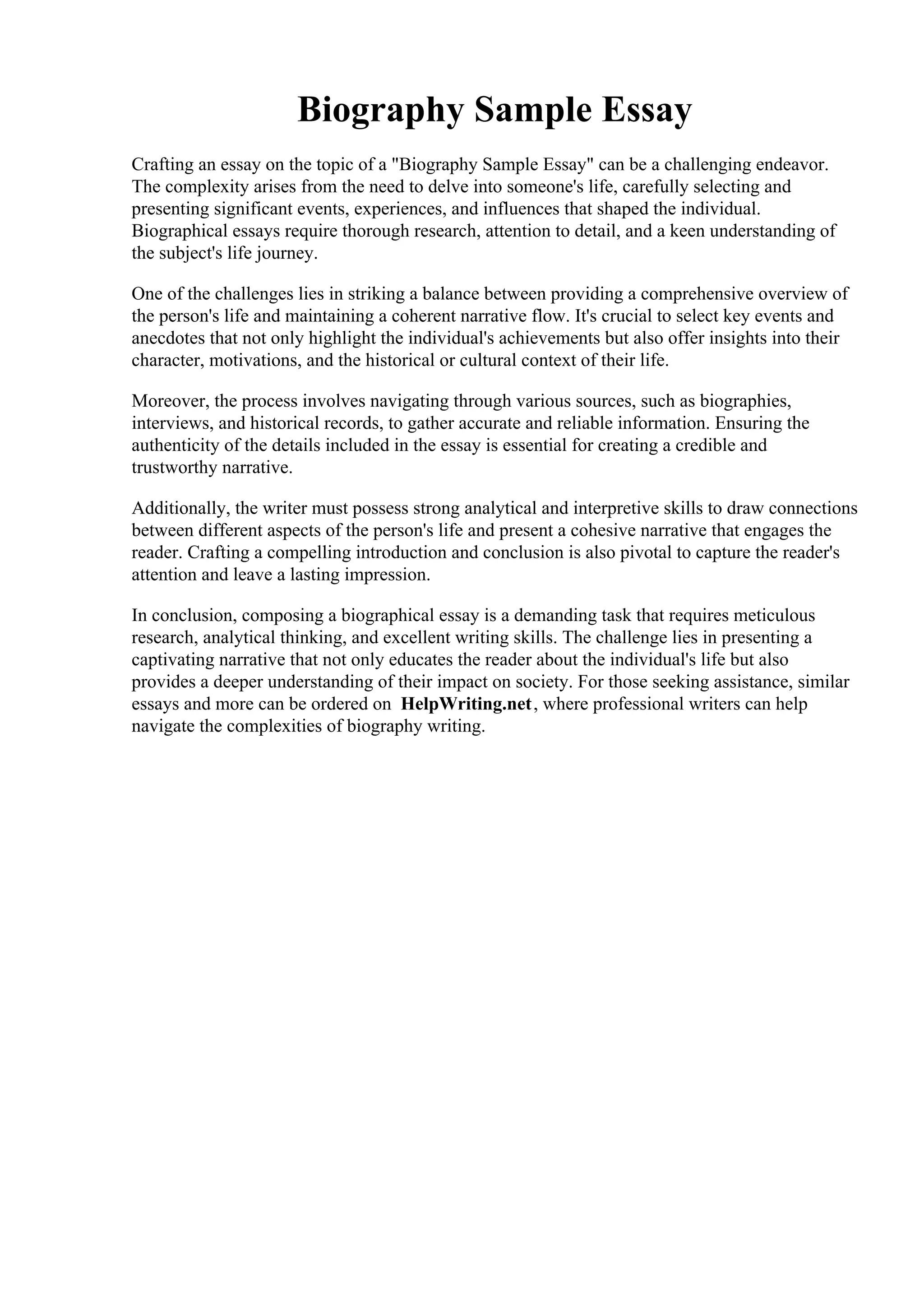 Biography Sample Essay. How to write a biography essay in pdf - How to ...