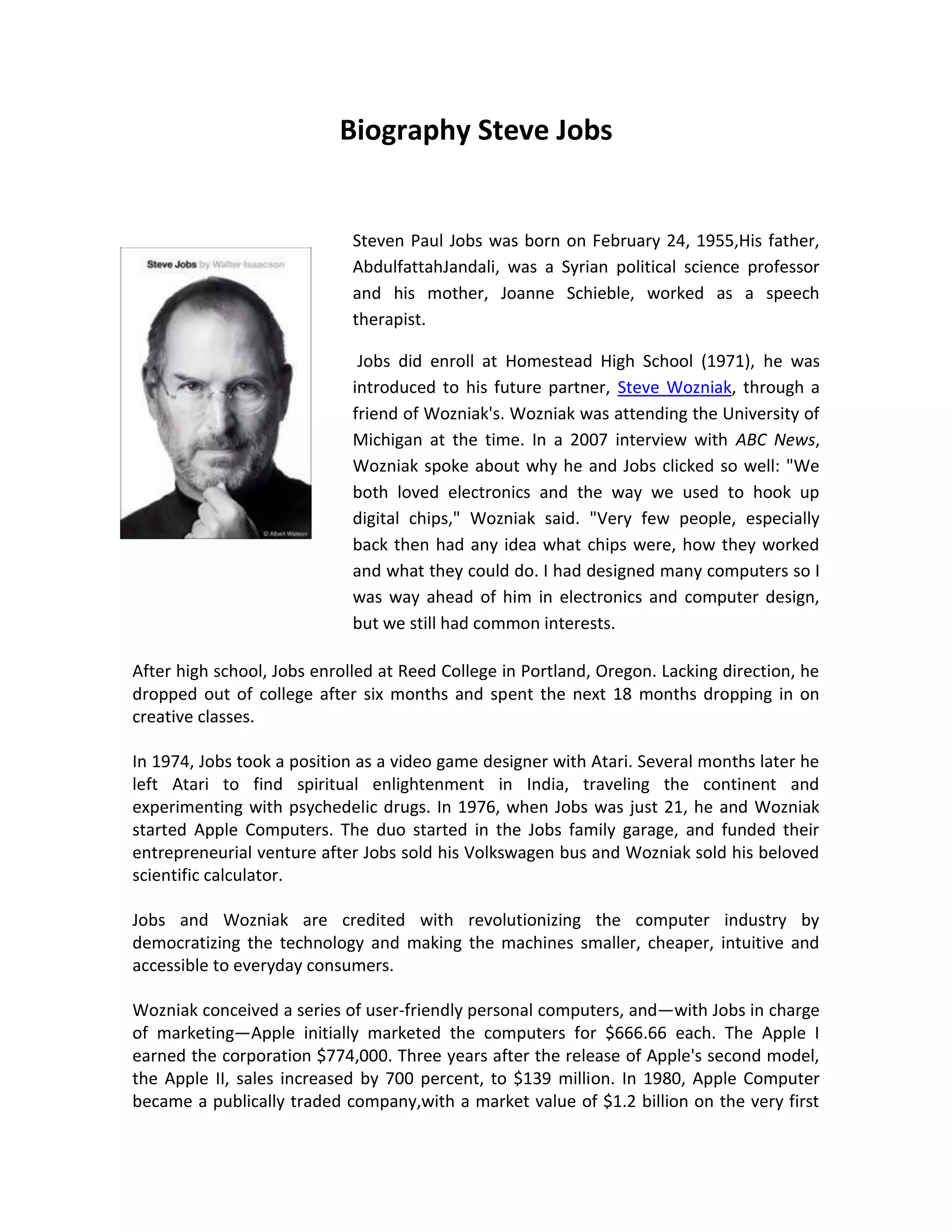 Biography steve jobs lecture | DOCX