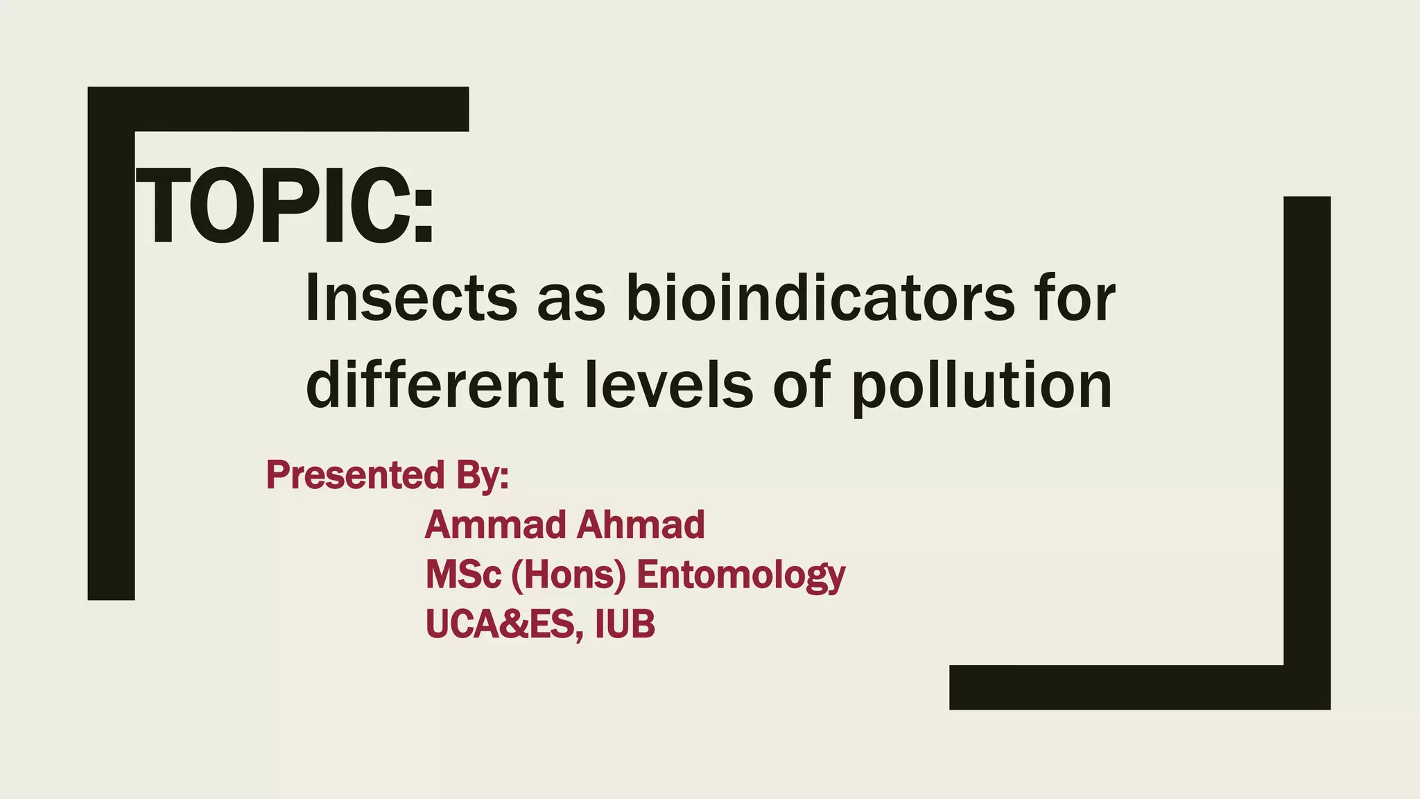 Insects As Bioindictors for Different Levels of Pollution | PPT