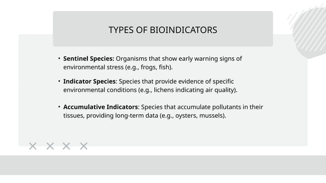 introduction to bioindicators (types, characteristics, etc) | PPT