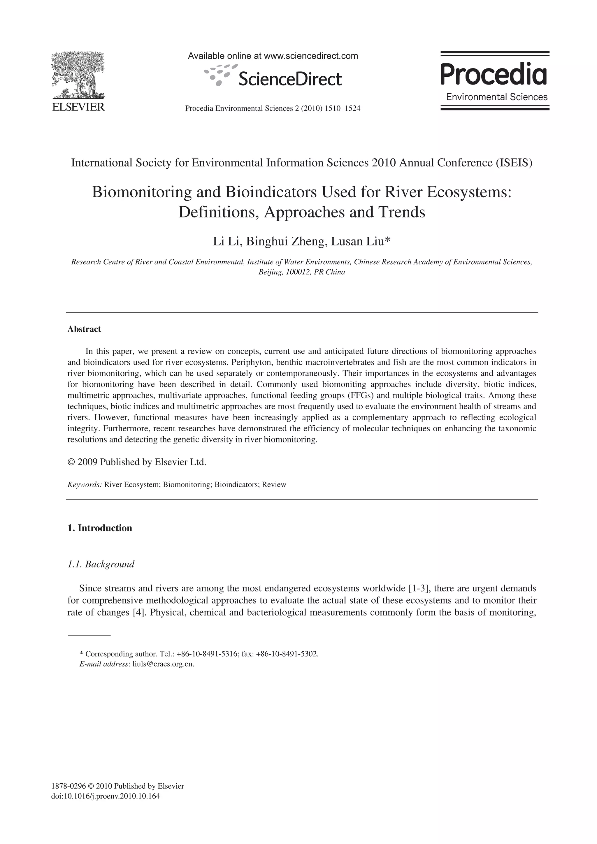 Bioindicators in river ecosystems | PDF