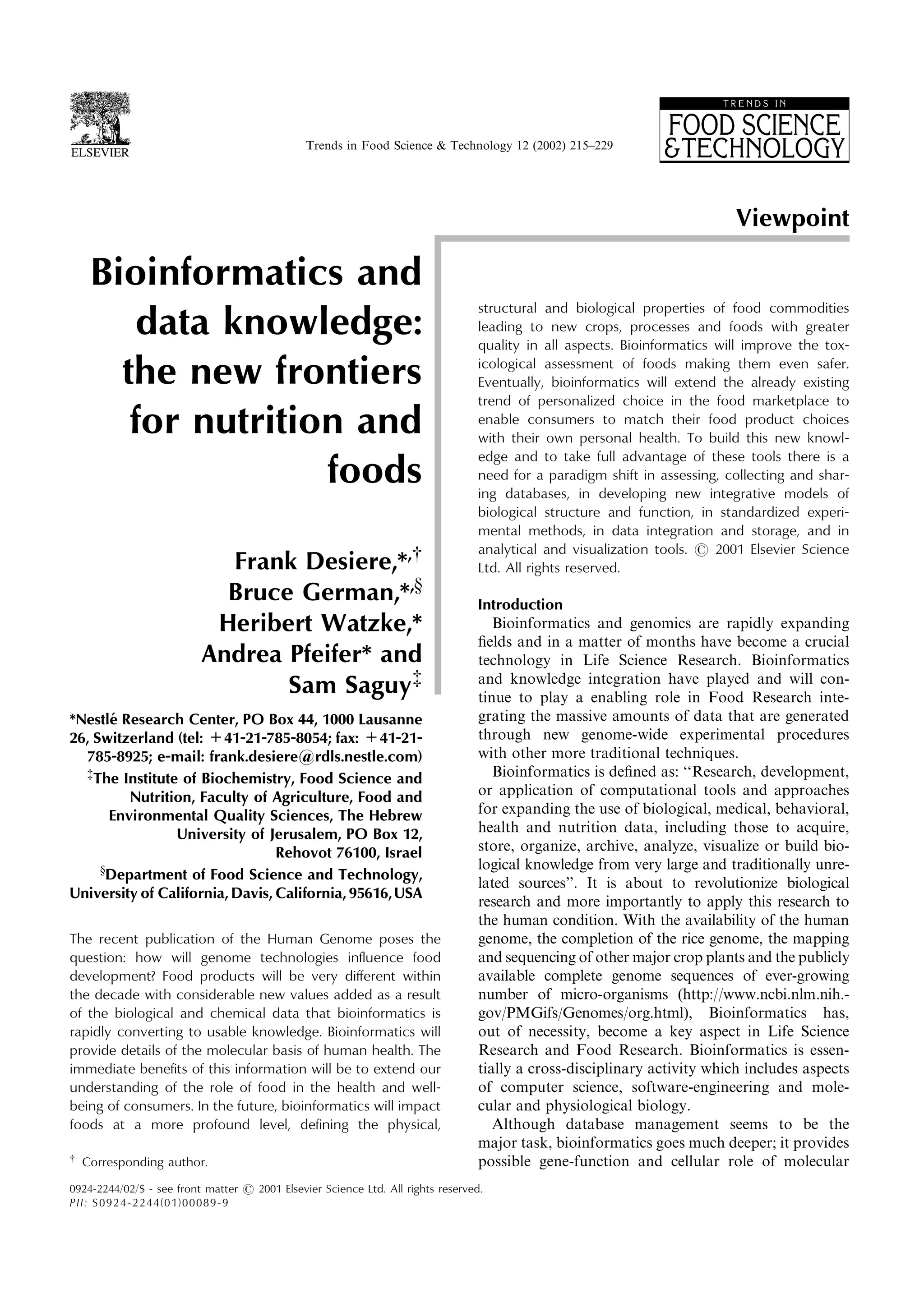 Bioinformática y Tecnología alimentaria | PDF