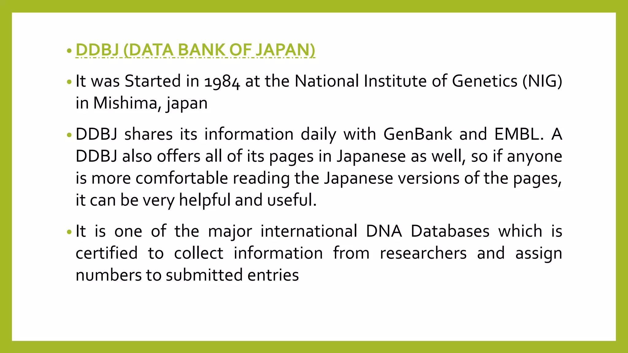 Nucleic Acid Sequence Databases Pptx Databases Computer Software