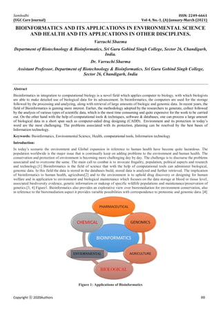 BIOINFORMATICS AND ITS APPLICATIONS IN ENVIRONMENTAL SCIENCE AND HEALTH AND ITS APPLICATIONS IN ...