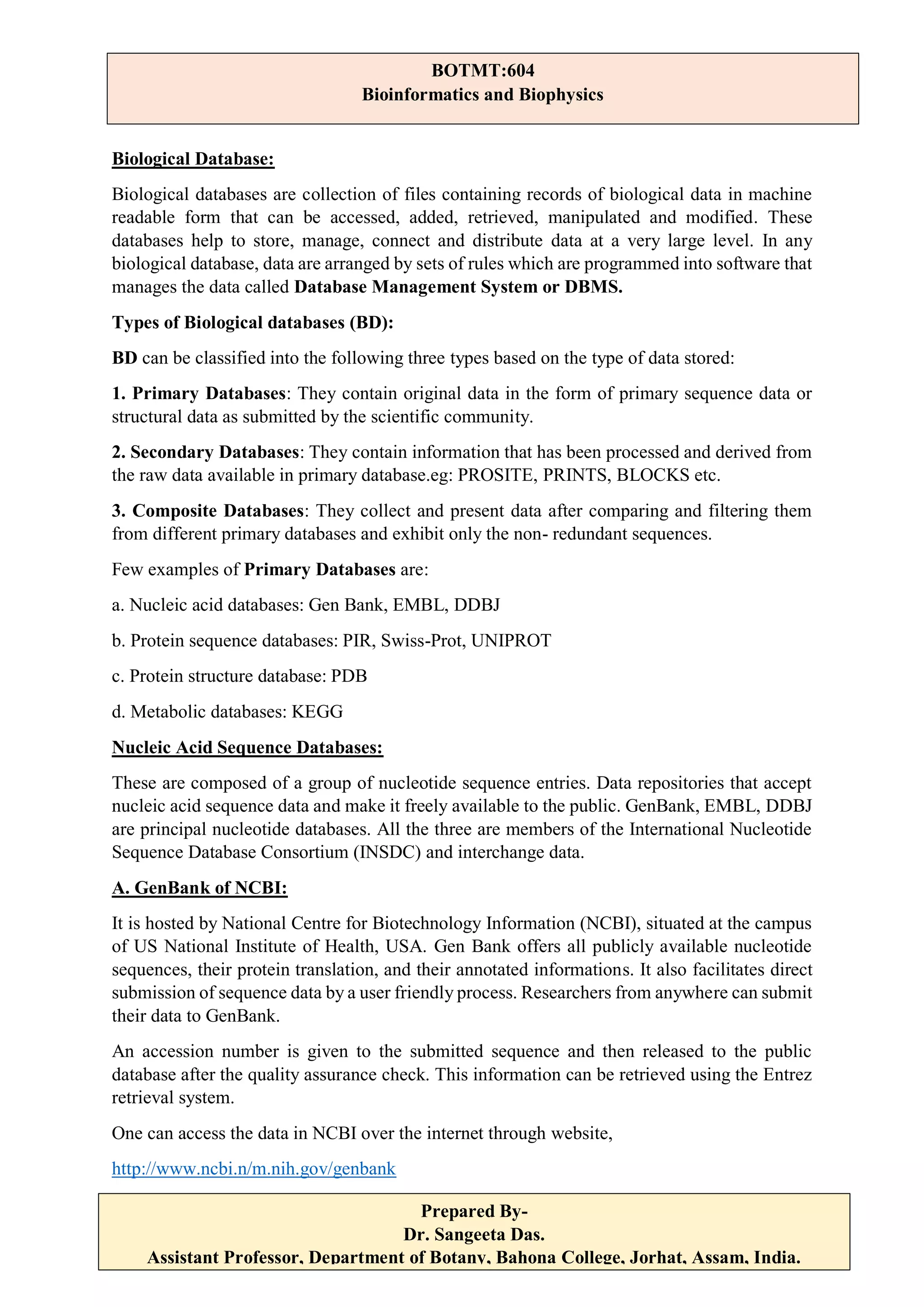 Bioinformatics biological databases | PDF