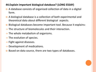 Bioinformatics for beginners (exam point of view) | PPTX