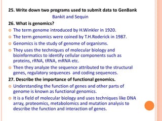 Bioinformatics for beginners (exam point of view) | PPTX