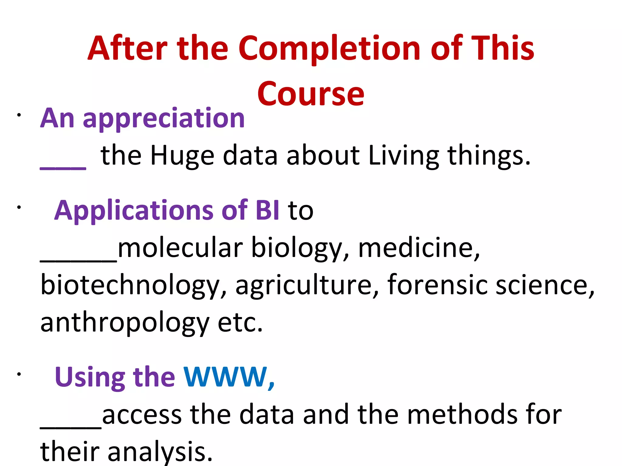 Bioinformatics Lecture 1 Ppt