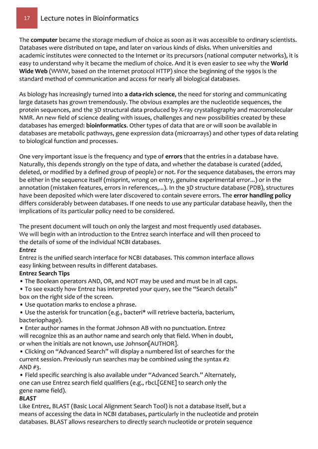 LECTURE NOTES ON BIOINFORMATICS | PDF