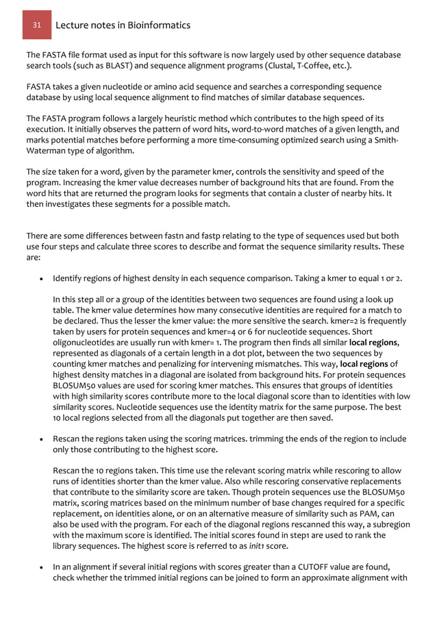 LECTURE NOTES ON BIOINFORMATICS | PDF