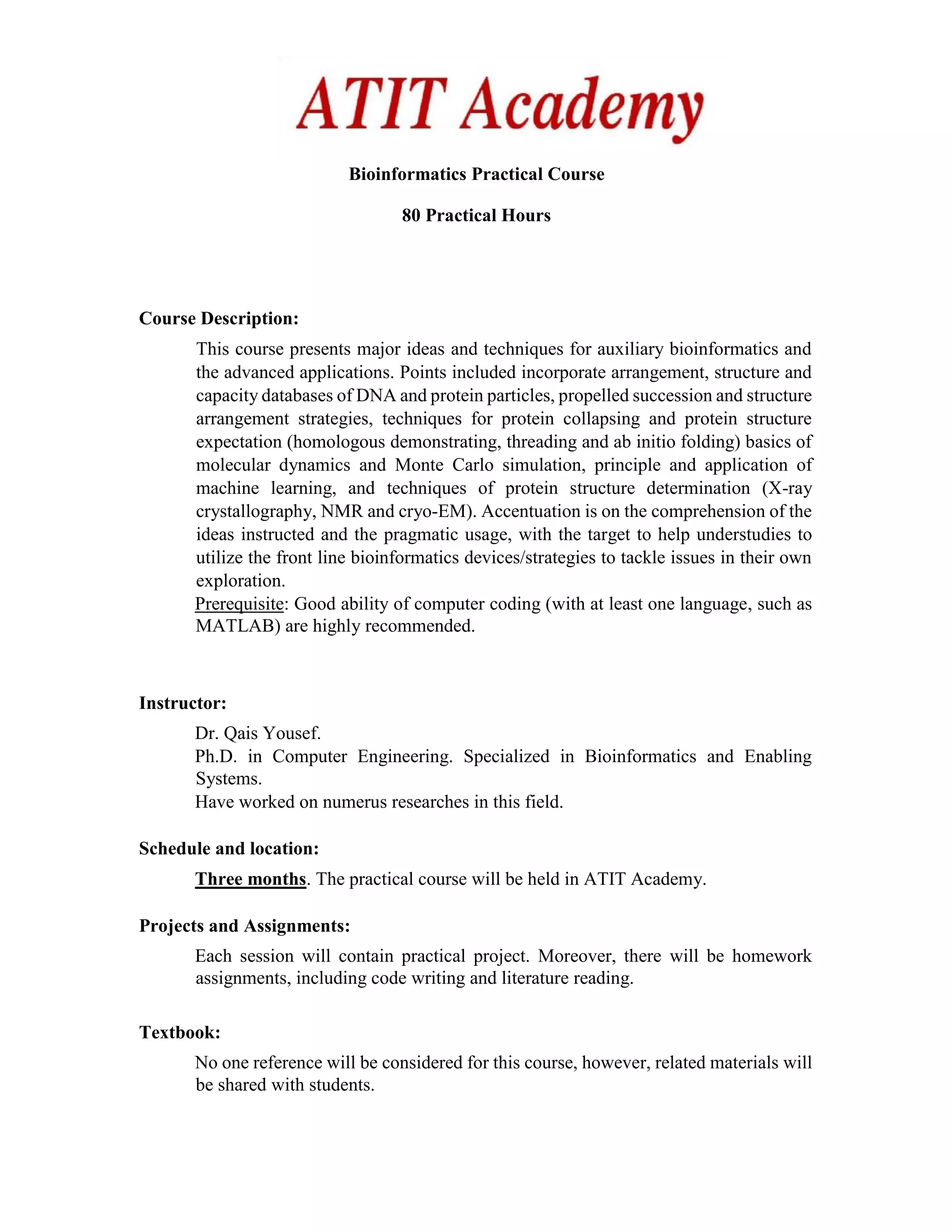 Bioinformatics Practical-Course- ATIT Academy | PDF
