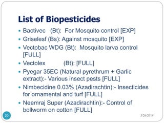 Status of development, registration and use of bio-pesticides in ...