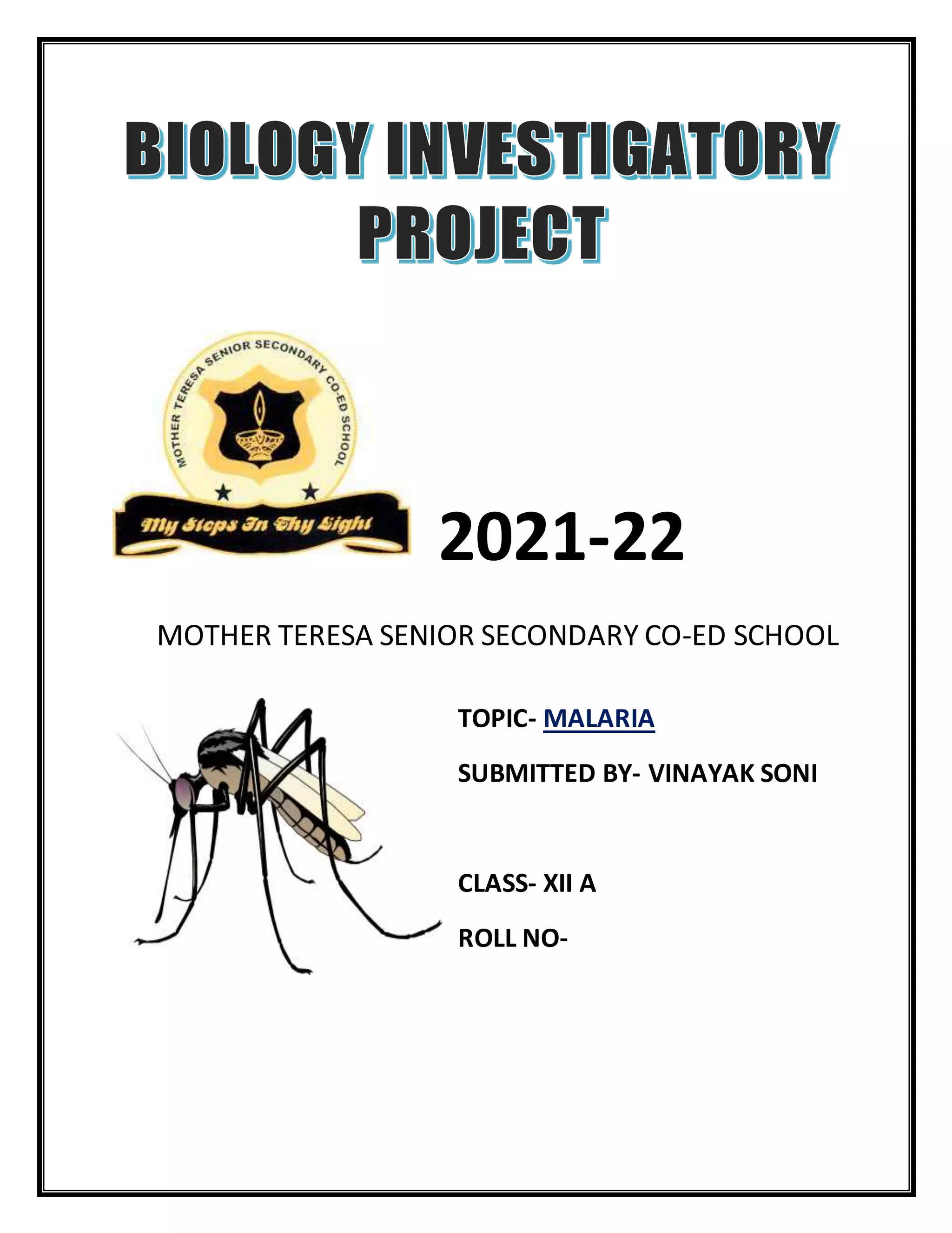 Biology investigatory project class 12 [malaria] | DOCX