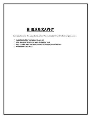 Biology investigatory project class 12 [malaria] | DOCX