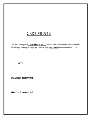 Biology investigatory project class 12 [malaria] | DOCX