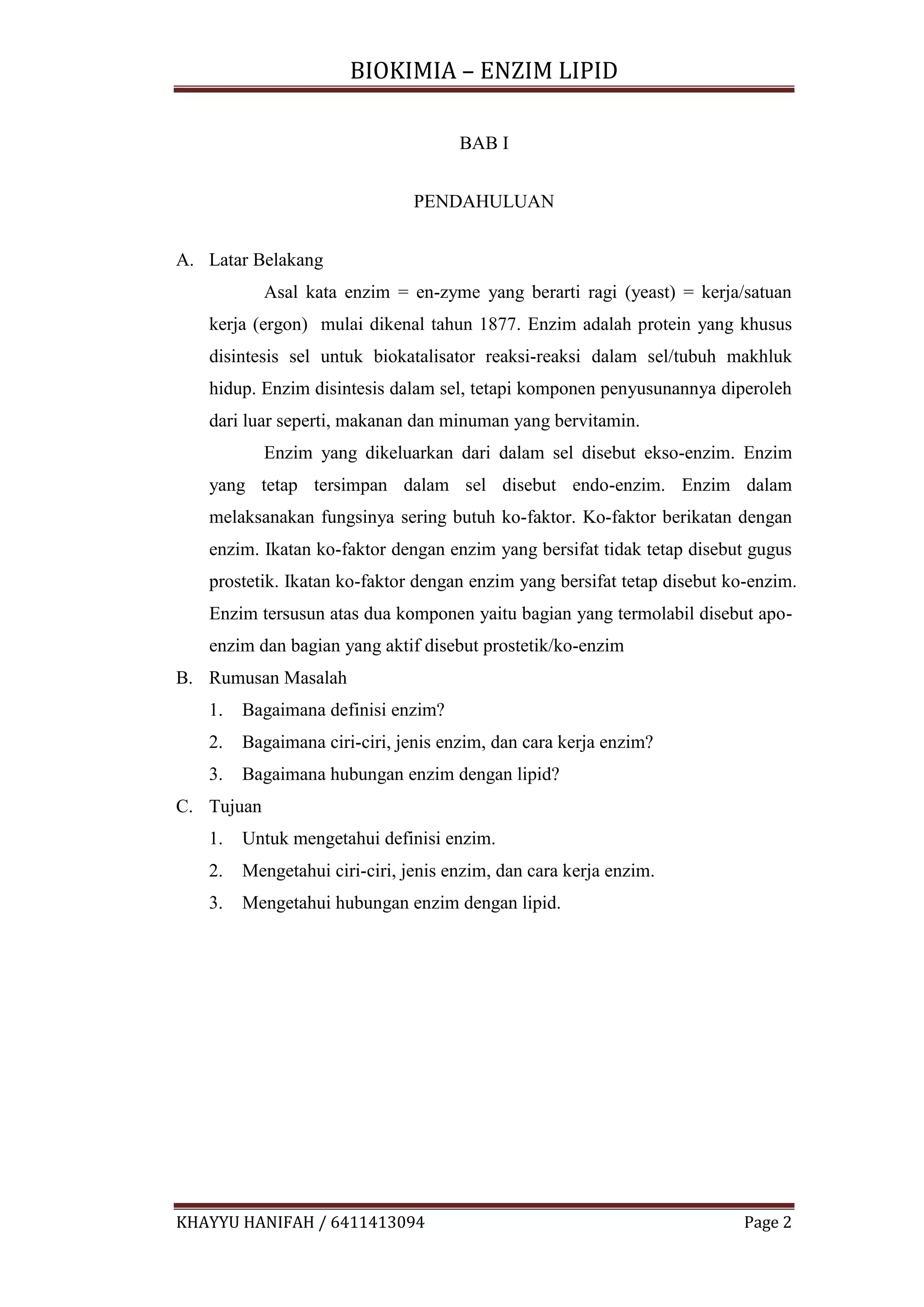 Biokimia enzim lipid | DOCX