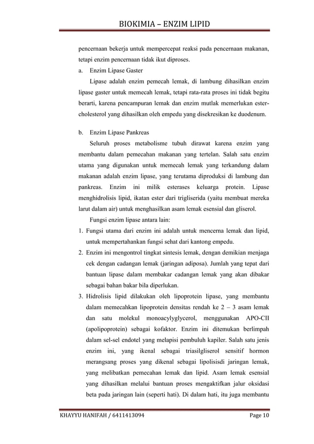 Biokimia enzim lipid | PDF