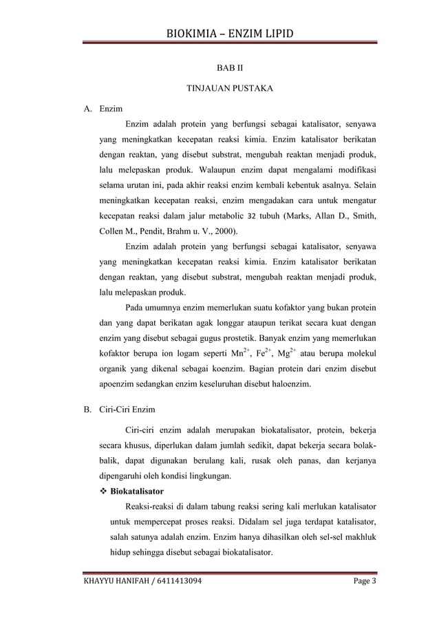 Biokimia enzim lipid | DOCX