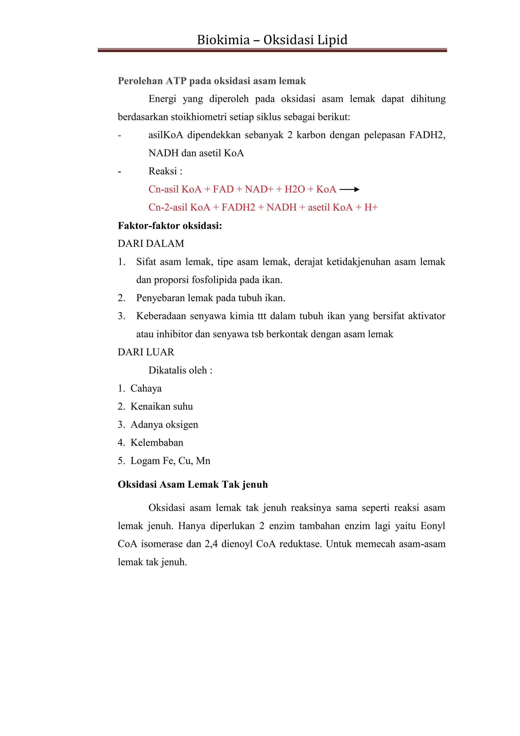 Biokimia oksidasi lipid | DOCX