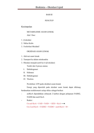 Biokimia oksidasi lipid | DOCX