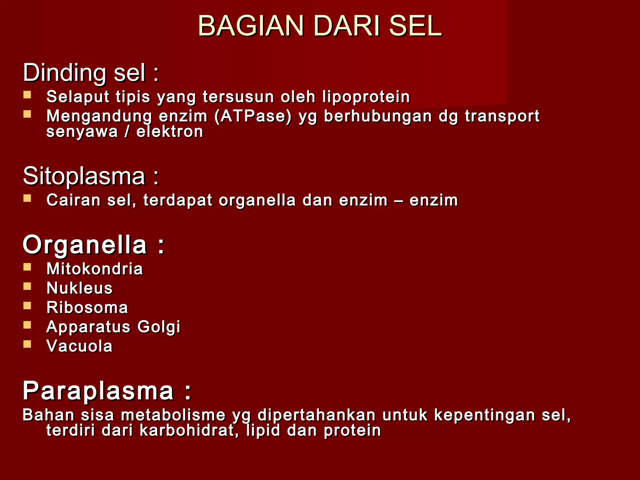 Biokimia, sel, biomolekul, enzim dan air | PPT