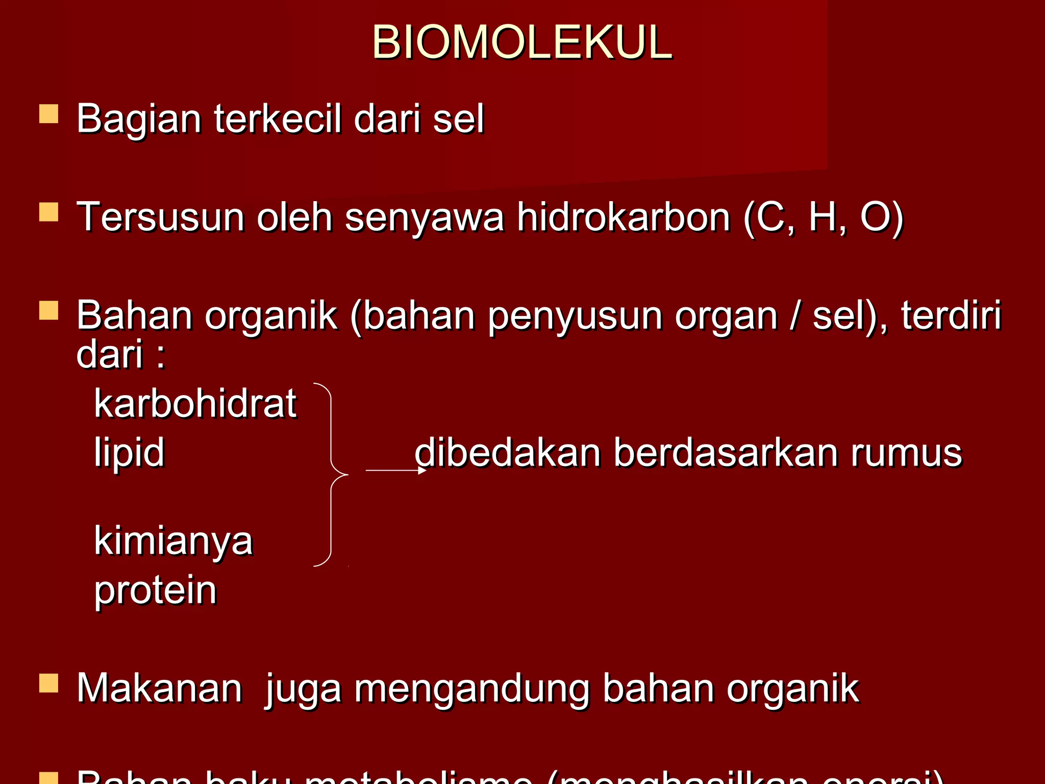 Biokimia, sel, biomolekul, enzim dan air | PPT