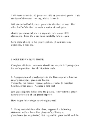 BIOL 101 Comprehensive Final Exam – Essay Portion U.docx