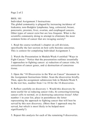 BIOL 101Individual Assignment 3 - 10 Discoveries in the War on C.docx