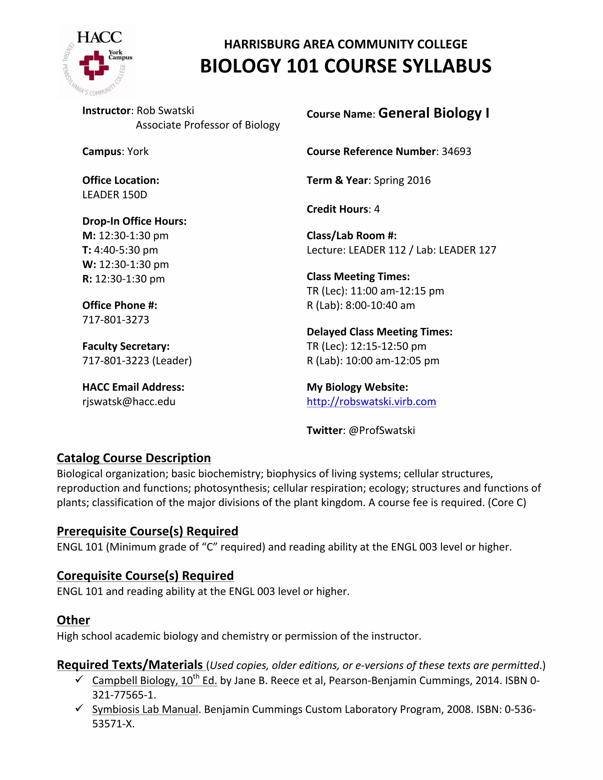 Biol101 syllabus | PDF