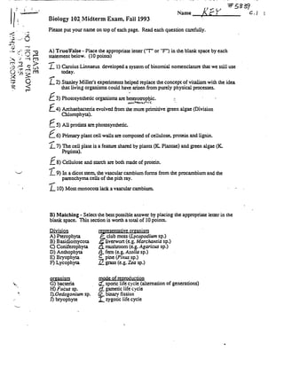 Biol 102 midterm (1993) | PDF
