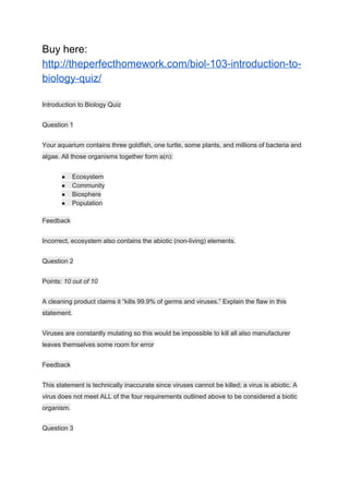 Printable Introduction To Biology Quiz