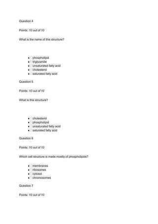 BIOL 103 LIPIDS QUIZ | PDF