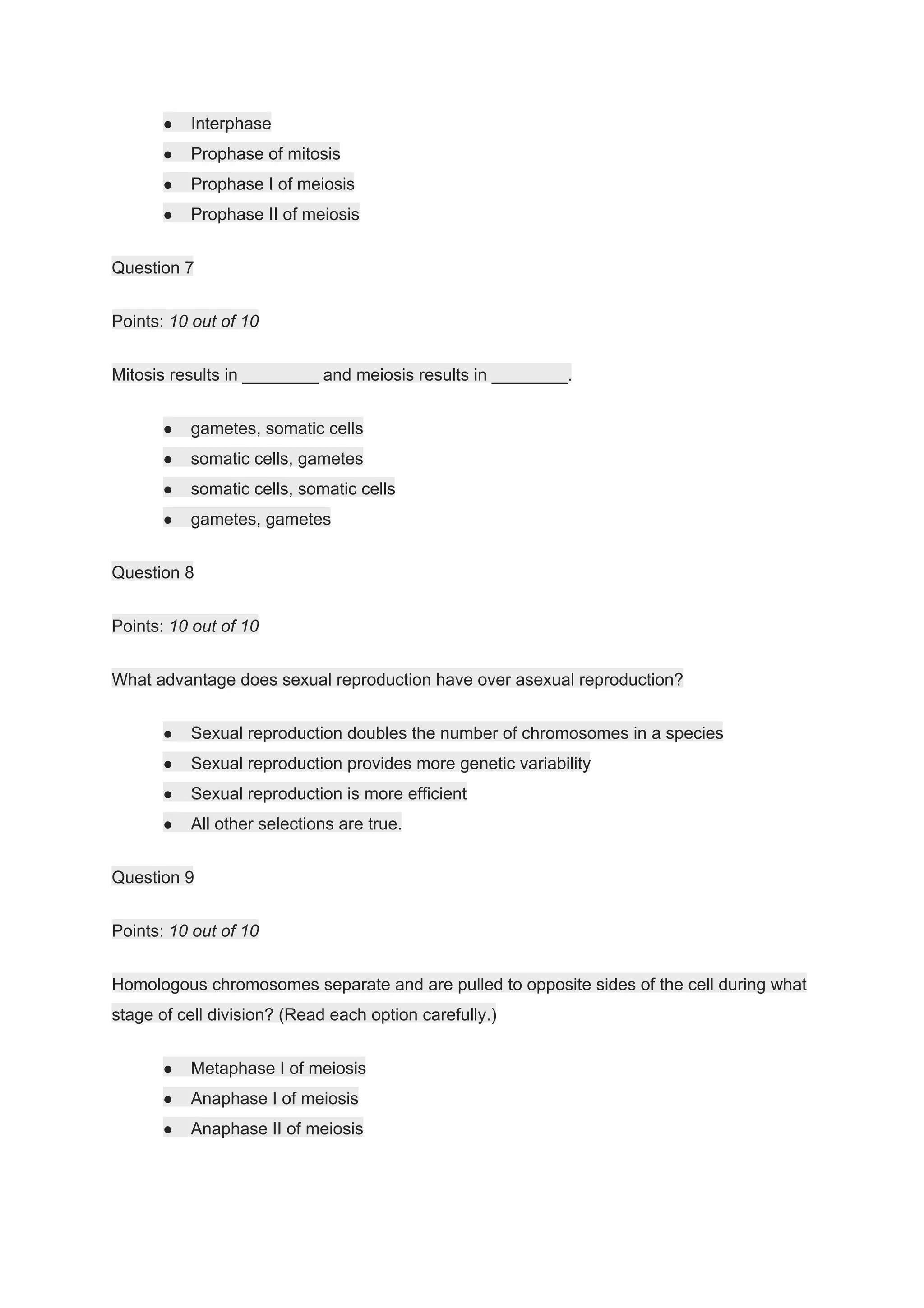 BIOL 103 MEIOSIS QUIZ | PDF