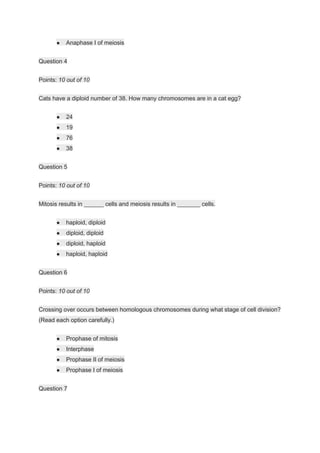 BIOL 103 MEIOSIS QUIZ | PDF