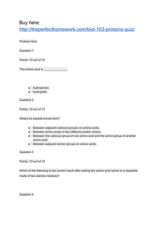 BIOL 103 PROTEINS QUIZ | PDF