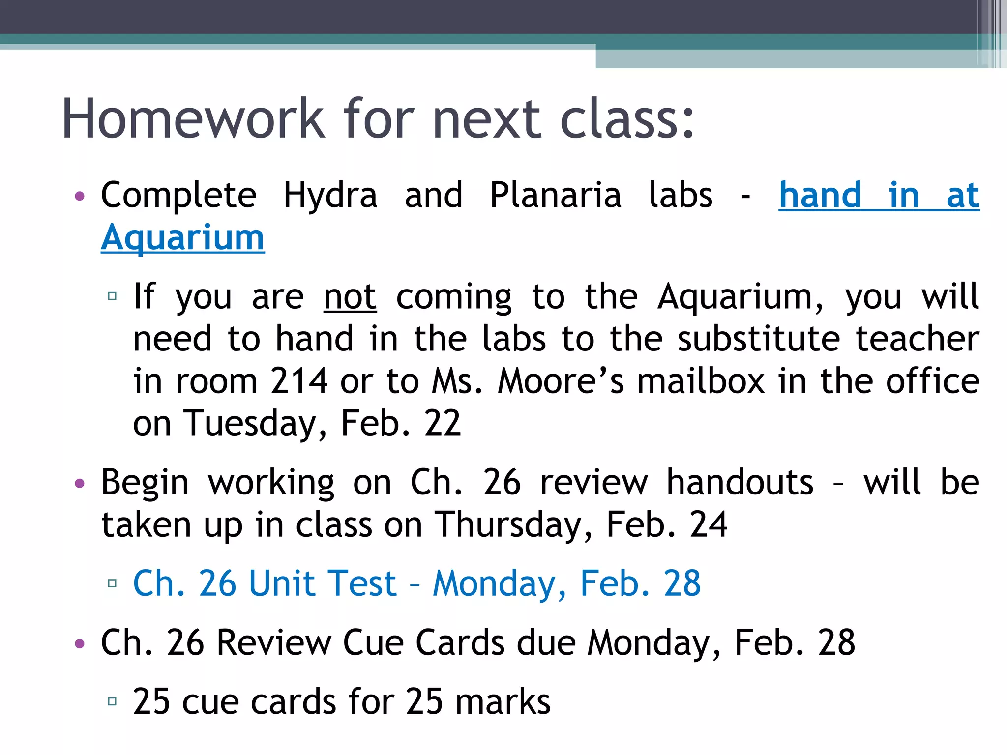 Biol 11 Lesson 6 Feb 17 - Lab - Hydra and Planaria | PPT