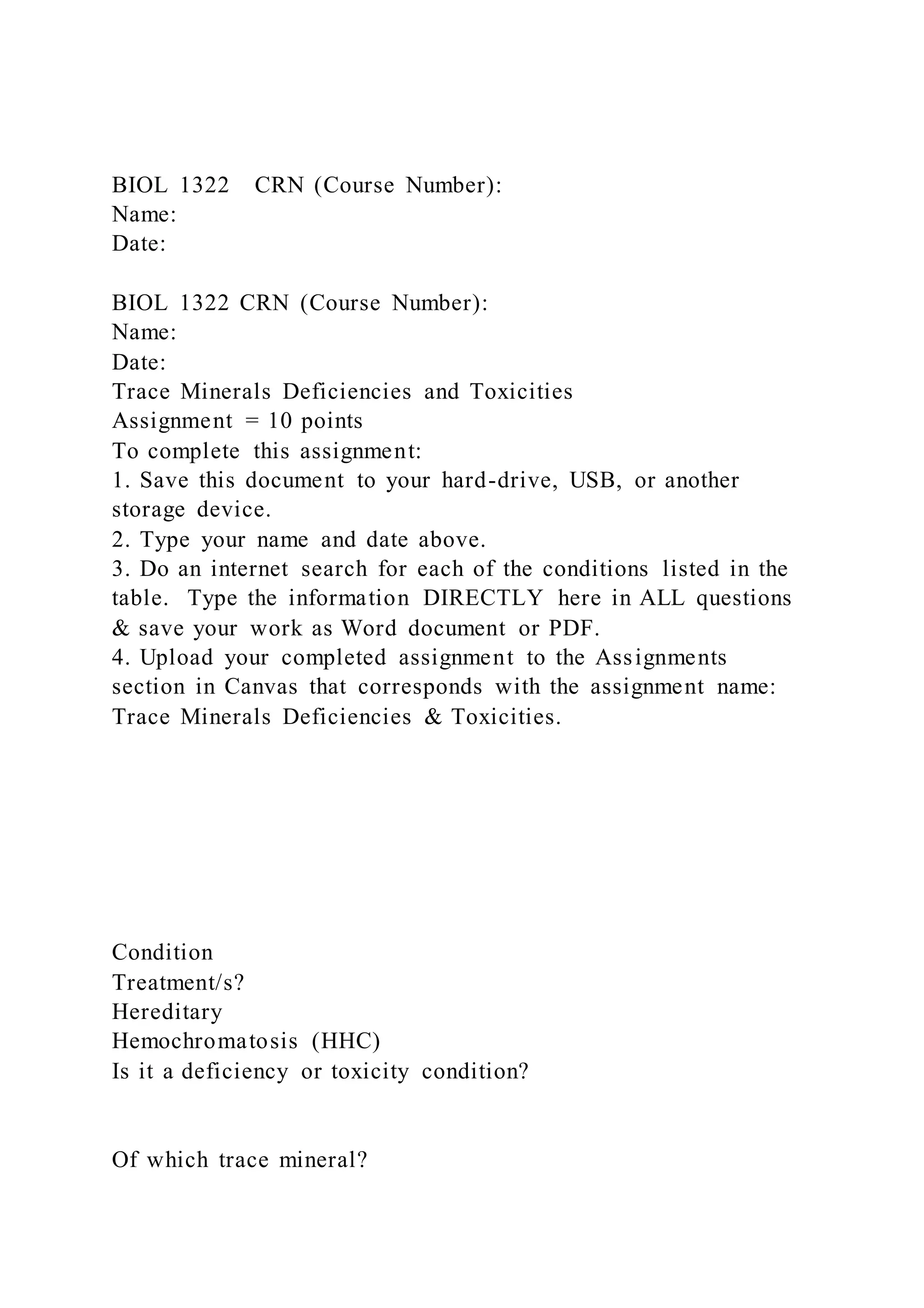 Biol 1322 crn (course number)name datebiol 1322 crn (c | DOCX | Blood ...