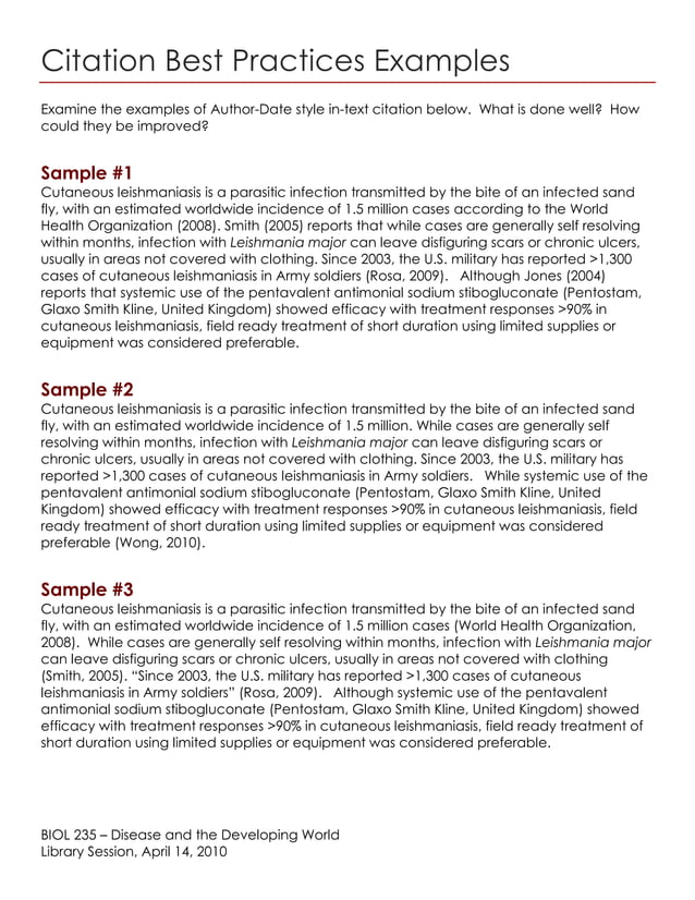 Biol 235 - Citation best practices examples - spring 2010 | PDF
