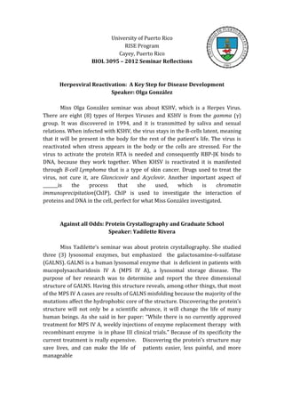 Biol 3095 2012 seminar reflections | PDF