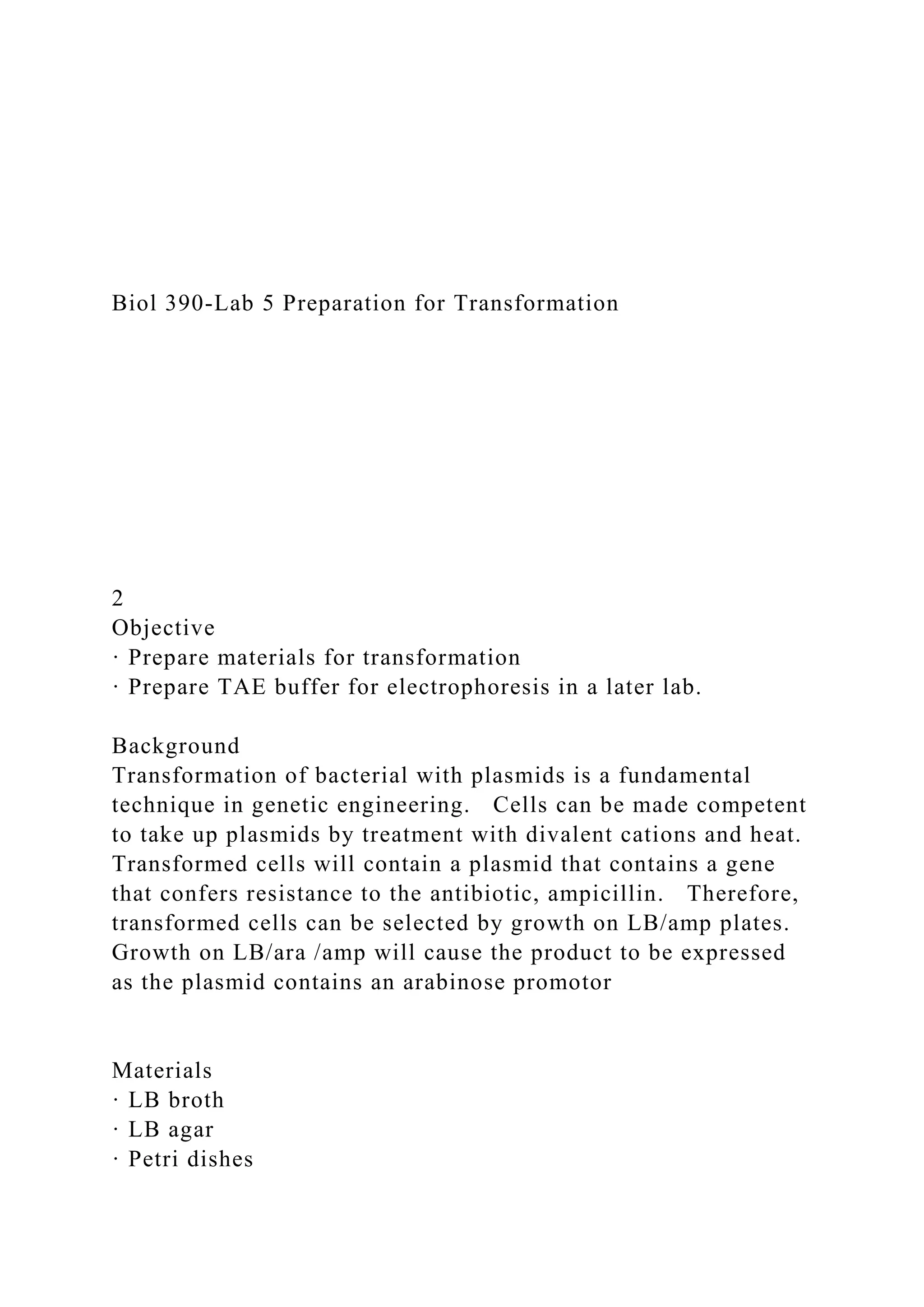 Biol 390 – Lab 8 Restriction Digest and Gel Electrophoresis .docx ...
