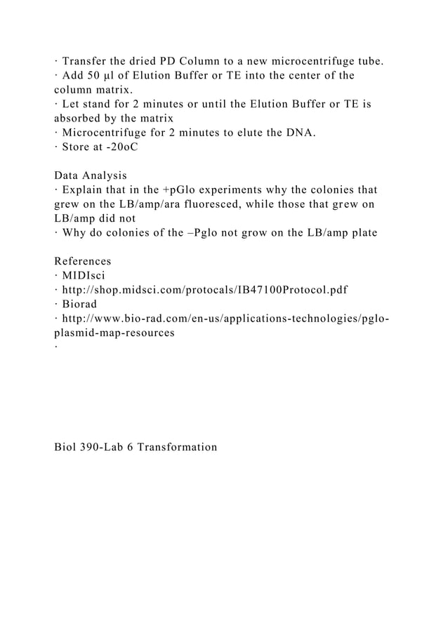 Biol 390 – Lab 8 Restriction Digest and Gel Electrophoresis .docx ...
