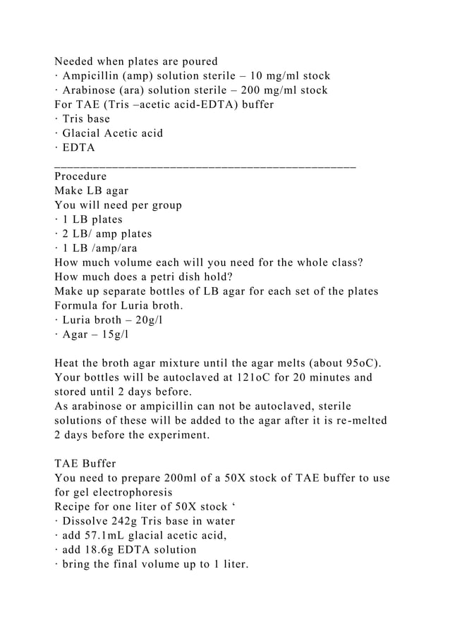 Biol 390 – Lab 8 Restriction Digest and Gel Electrophoresis .docx ...