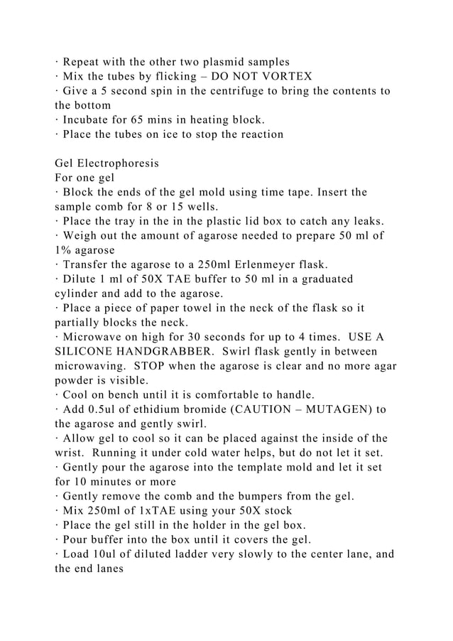 Biol 390 – Lab 8 Restriction Digest and Gel Electrophoresis .docx ...