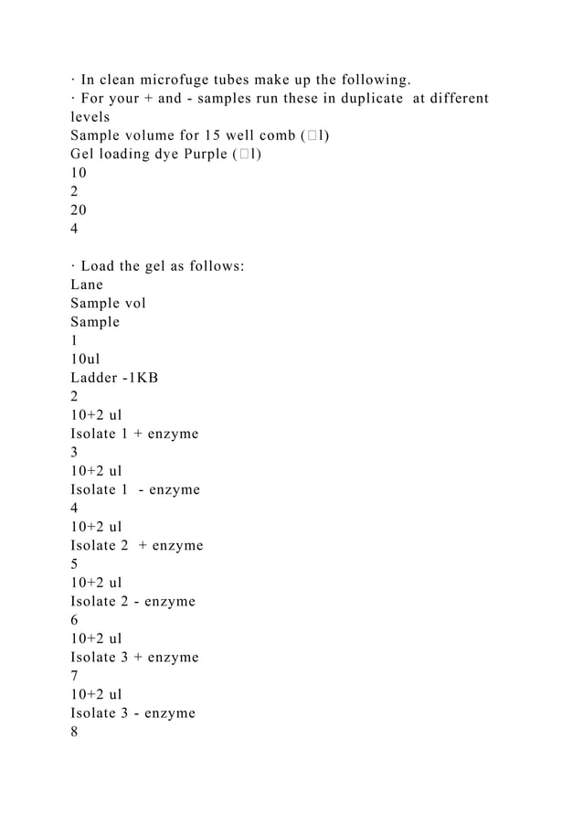 Biol 390 – Lab 8 Restriction Digest and Gel Electrophoresis .docx ...
